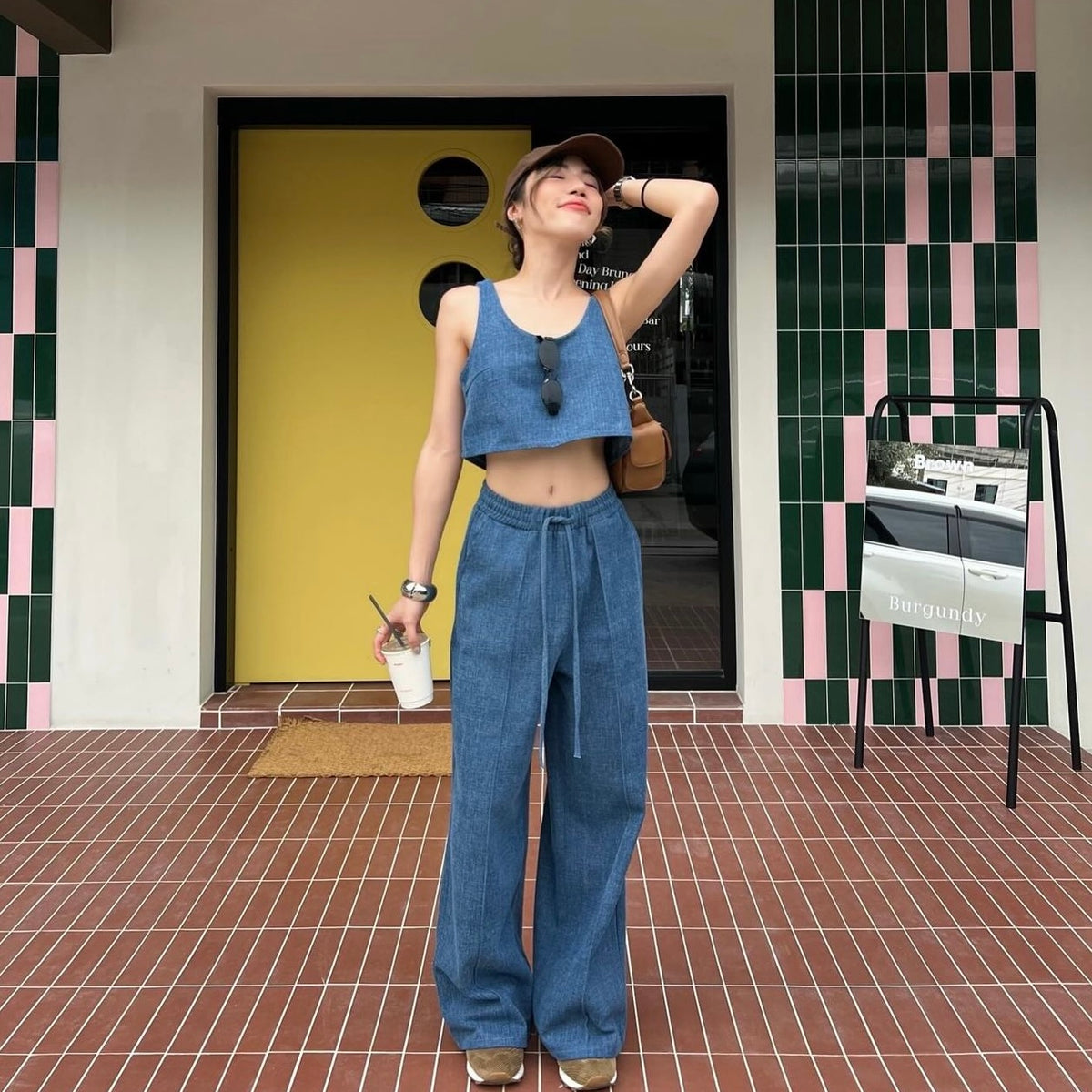 Crop Top & Drawstring Garter Side Pocket Loose Pants Terno Set Coords ...